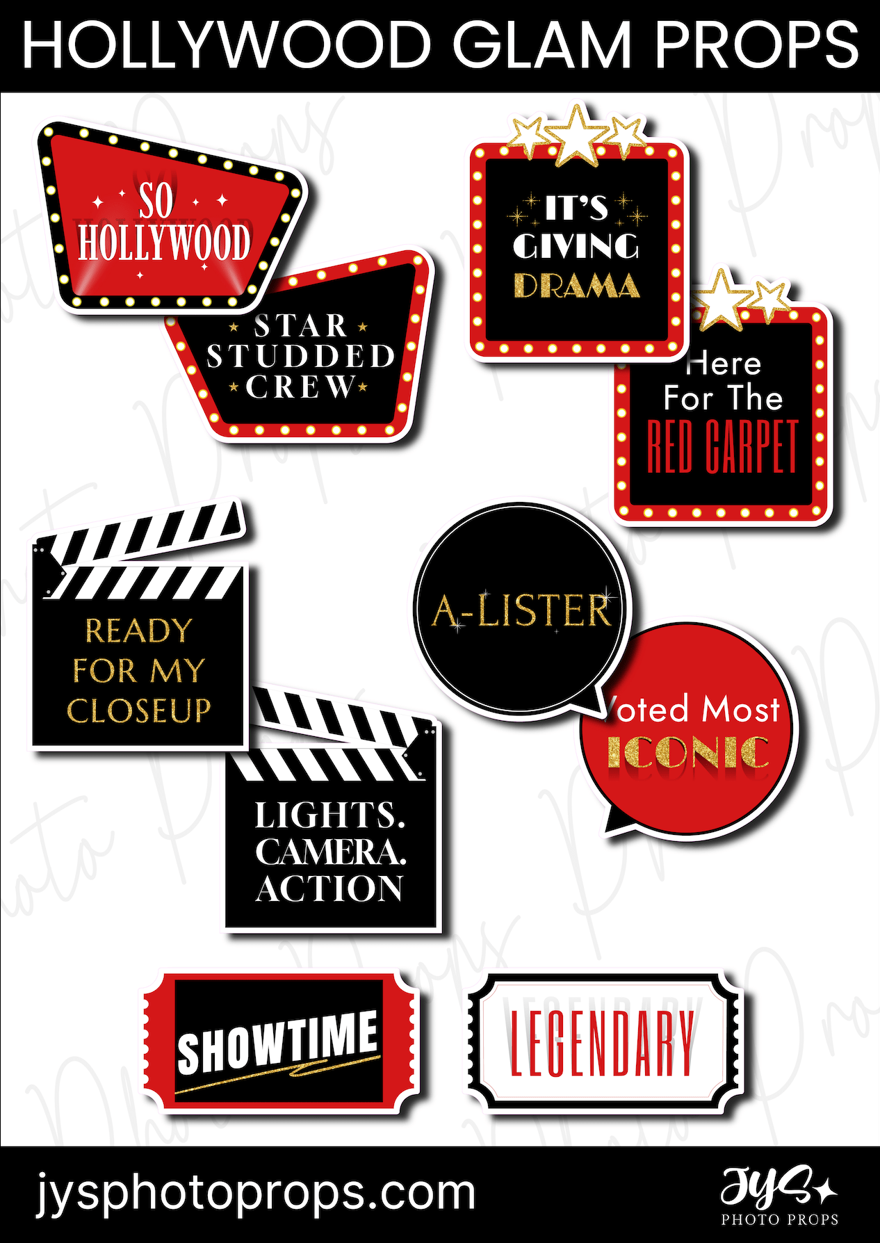 Hollywood Glam Photo Booth Props | Red Carpet Party Set – JYS Photo Props