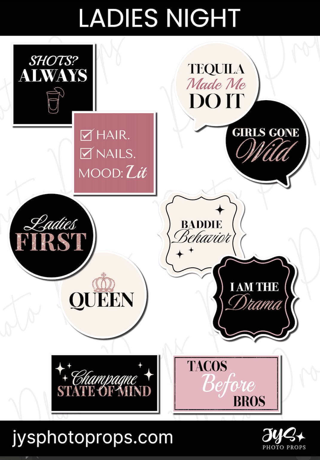 Ladies Night Glam Photo Booth Props | Premium Prop Set – JYS Photo Props